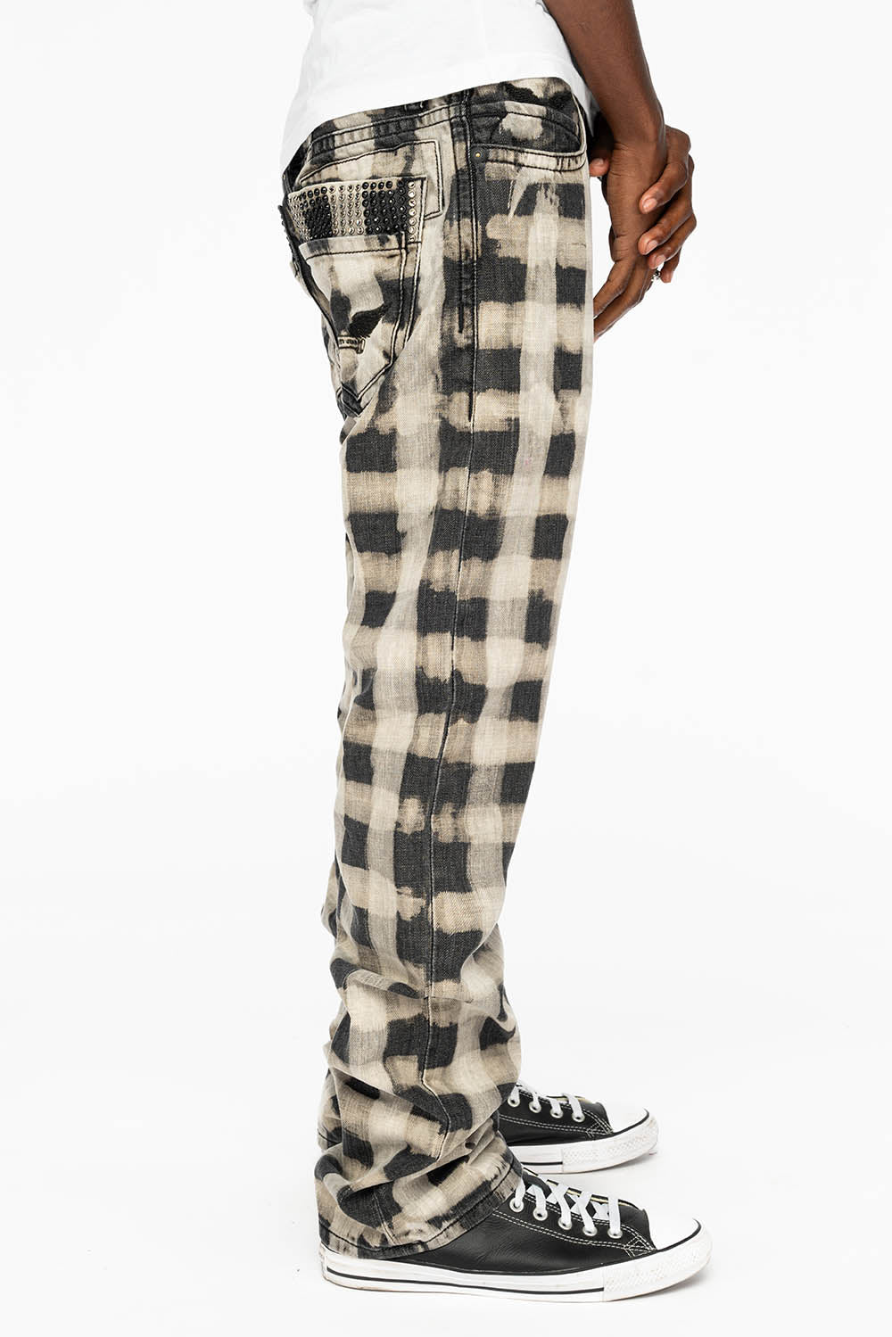 MENS DOUBLE BACK POCKET JEANS WITH CRYSTALS IN CHESS PATTERN CHARLOT W ...