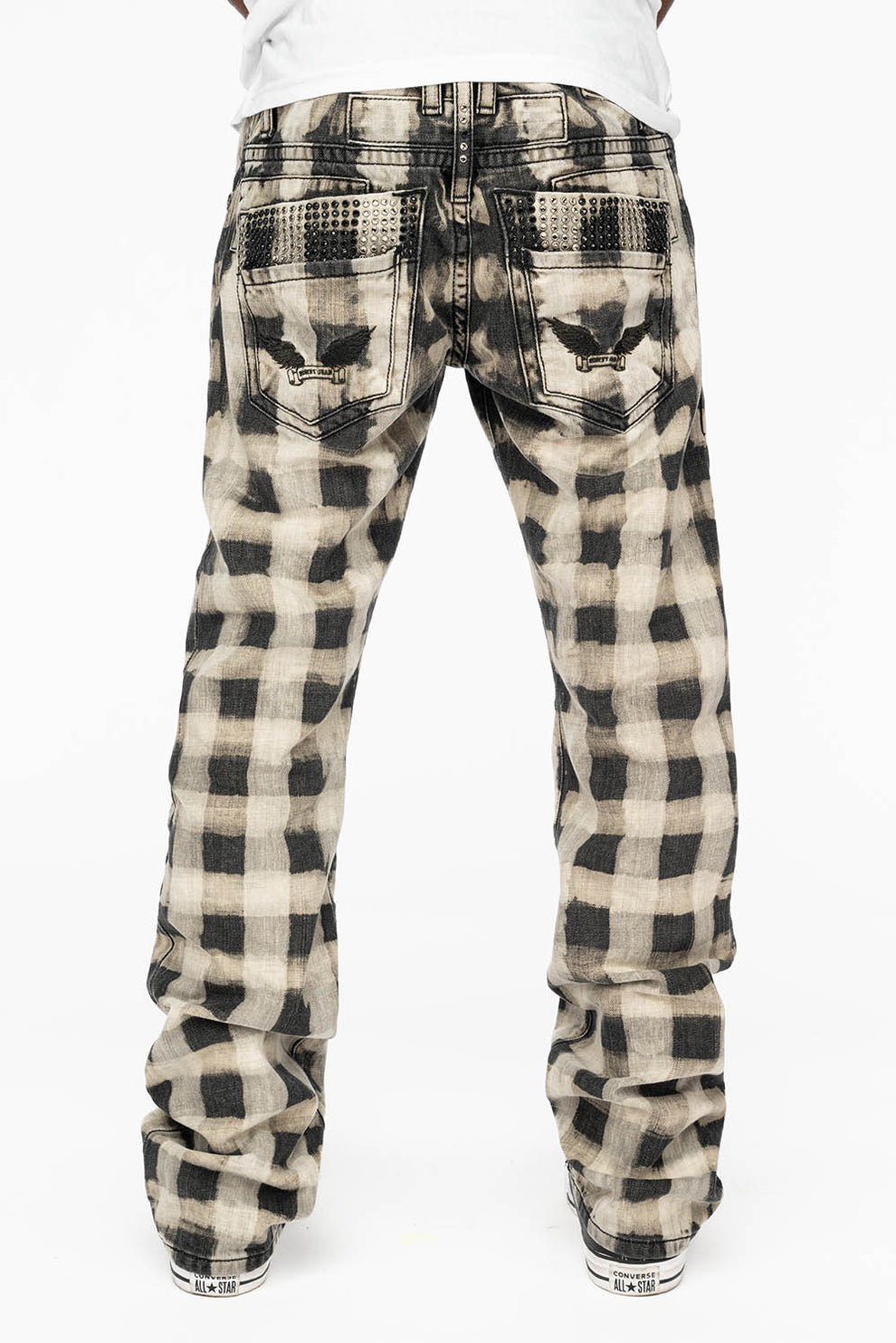 MENS DOUBLE BACK POCKET JEANS WITH CRYSTALS IN CHESS PATTERN CHARLOT W ...