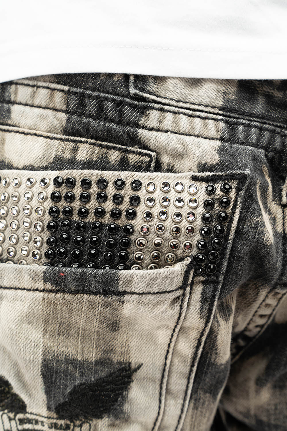 MENS DOUBLE BACK POCKET JEANS WITH CRYSTALS IN CHESS PATTERN CHARLOT W ...