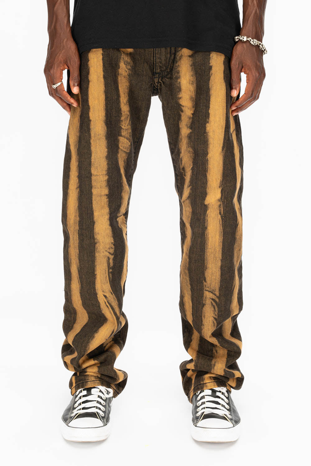 MENS LONG FLAP PRISONER TAN WASH JEANS WITH EMBELLISHMENT – Robin's Jean