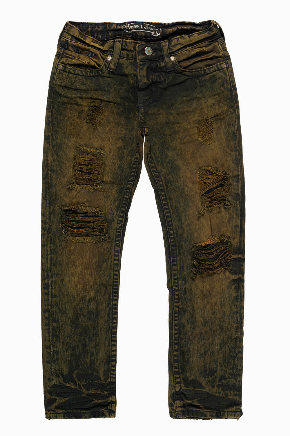ROBINS KIDS LONG FLAP SLIM-STRAIGHT JEANS IN BROKEN GREEN ARMY WASH – Robin's Jean
