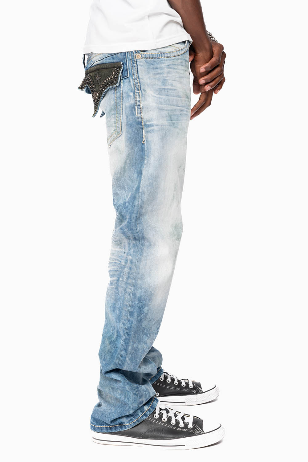 ROBIN'S JEANS IN VINTAGE AQUARAMA EMBELLISHED WITH LEATHER,CRYSTALS AN ...