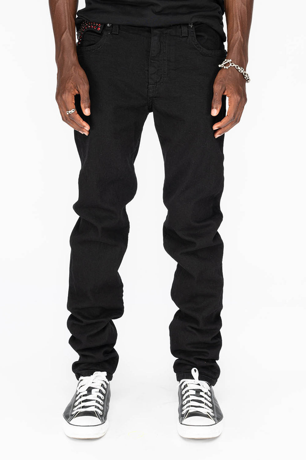 KILLER FLAP MENS SKINNY JEANS IN PURE BLACK WITH BLK TONAL WINGS AND F ...